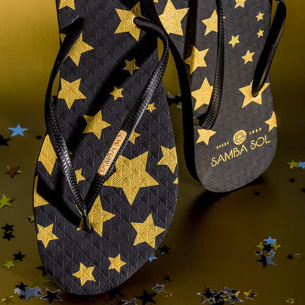 Samba Sol Women’s Fashion Collection Black Stars Flip Flop | Samba Sol